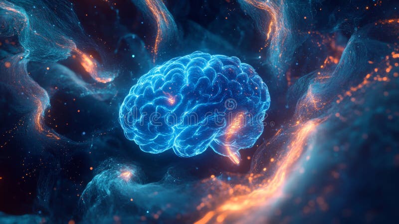 Digital Illustration of a Human Brain with Glowing Surface Effects ...