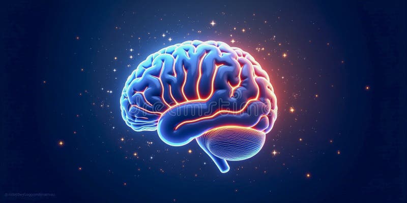 Image is a Digital Illustration of a Human Brain, Showcasing a Vibrant ...