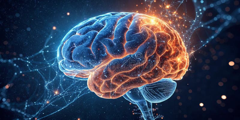 Image is a Digital Illustration of a Human Brain, Showcasing a Vibrant ...