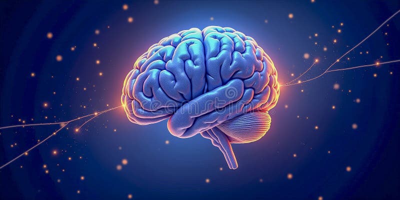 Image is a Digital Illustration of a Human Brain, Showcasing a Vibrant ...