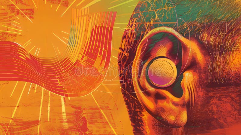 Digital Illustration of a Human Ear with Intricate Lines and ...