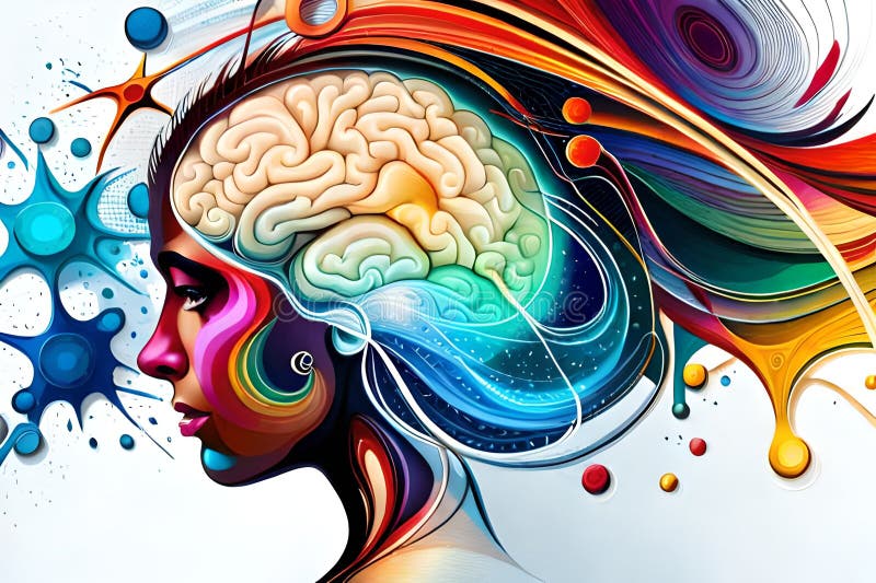 Digital Illustration of Brain in Colour Background with Light Effects ...