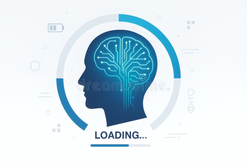 AI Brain Interface with Loading HUD Elements Stock Illustration ...