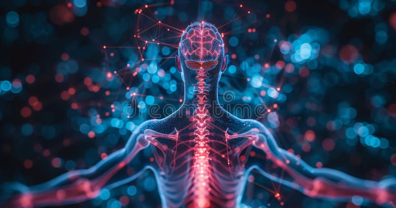 Digital Illustration of the Human Nervous System Glowing in Red and ...