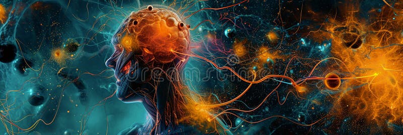 Digital Illustration of a Human Profile Intertwined with Vibrant Neural ...