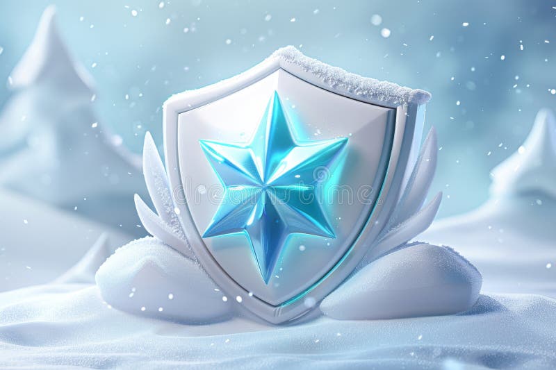 Digital Illustration of an Icy Shield with a Star, Symbolizing Security ...