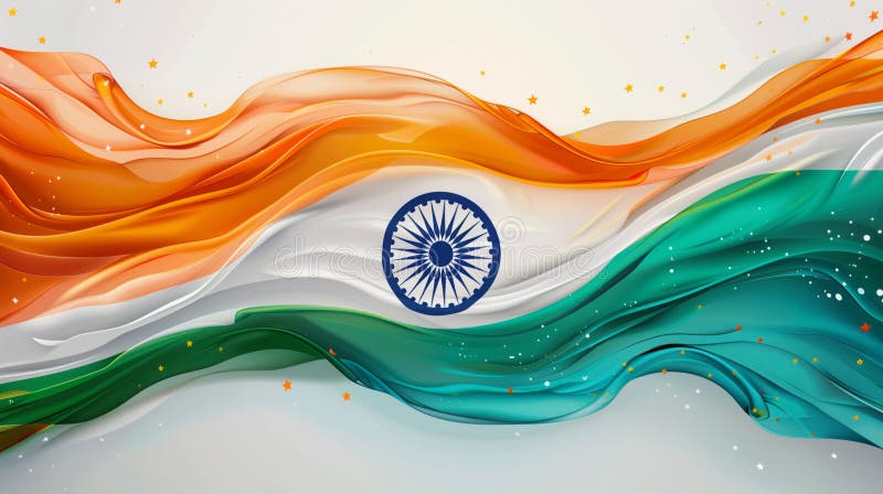 A Digital Illustration of the Indian Flag Flowing with Sparkles Stock ...