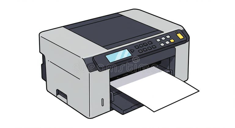 A Digital Illustration of an Inkjet Printer with a Grey and Black Body ...