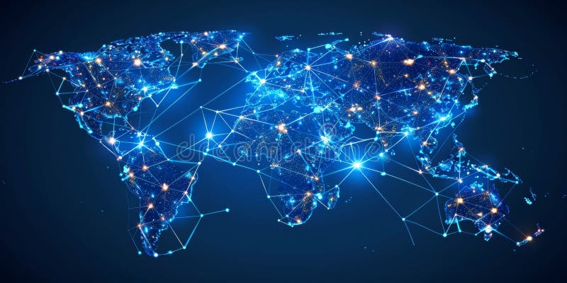 Digital Illustration of Interconnected Nodes Across a World Map ... Digital Illustration of Interconnected Nodes Across a World Map ...