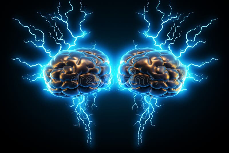 Digital Illustration of an Isolated Human Brain with Electrical ...
