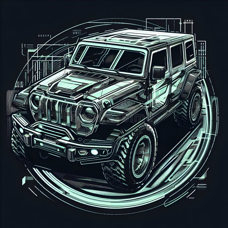 Digital Illustration of a Jeep Stock Illustration - Illustration of ...