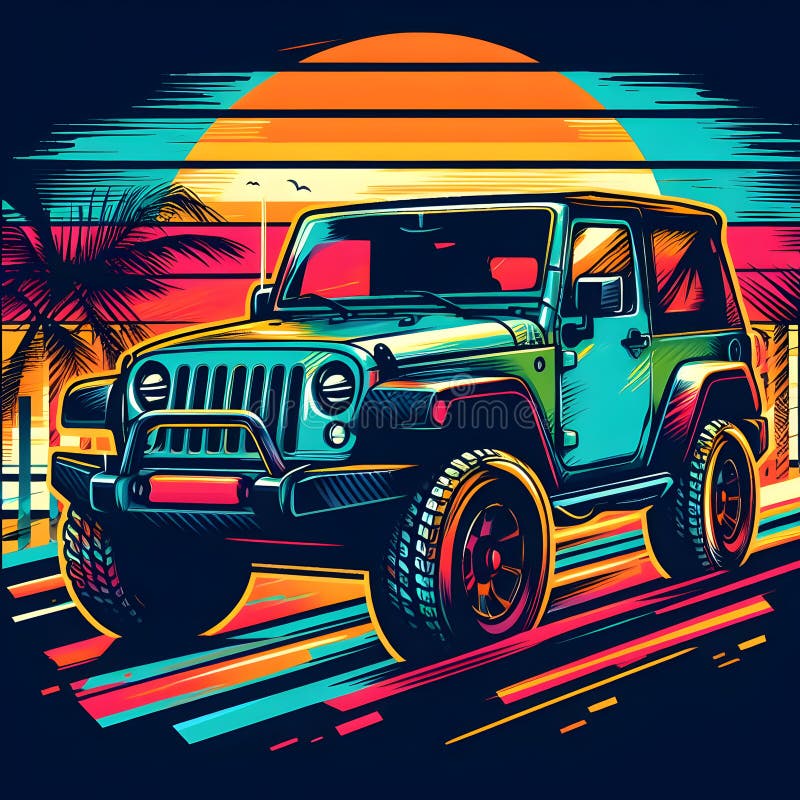 Digital Illustration of a Jeep Stock Illustration - Illustration of ...