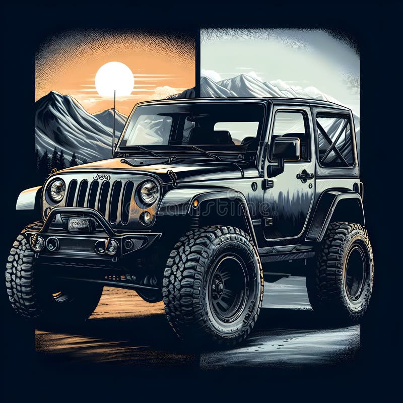 Digital Illustration of a Jeep Stock Illustration - Illustration of ...