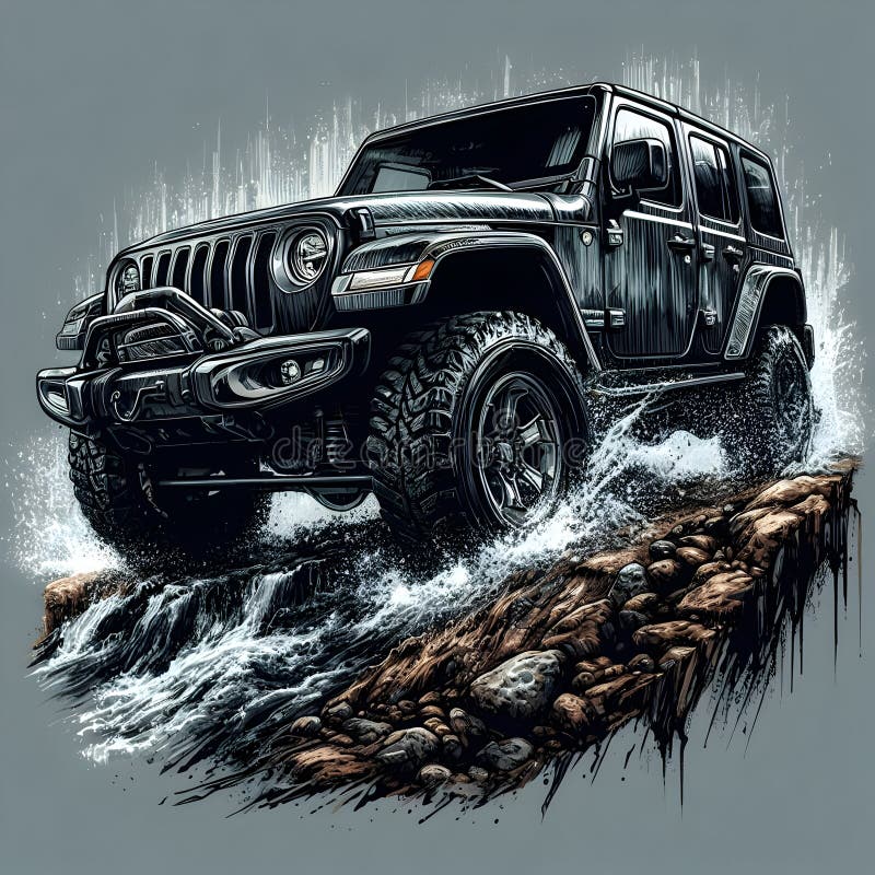 Digital Illustration of a Jeep Stock Illustration - Illustration of ...