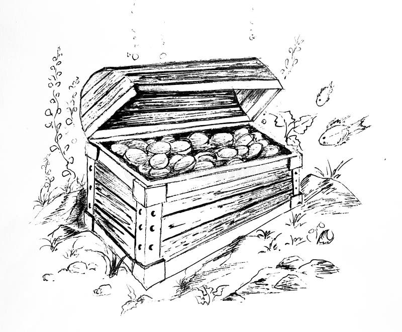 The treasure ink drawing stock illustration. Illustration of brown ...