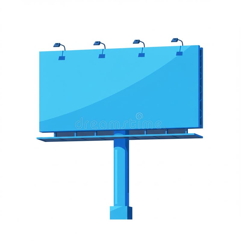 A Digital Illustration of a Large Blue Billboard Mounted on a Single ...