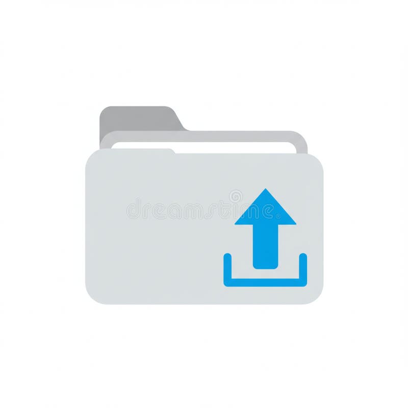 A Digital Illustration of a Light Gray File Folder with a Blue Upload Icon. the Icon Features ...