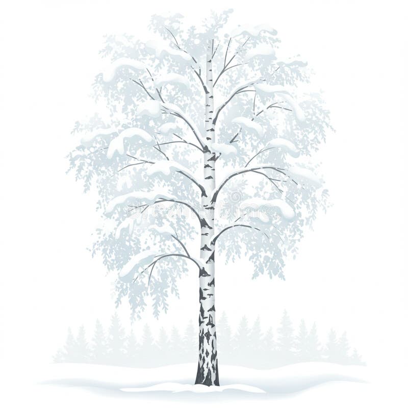 A Digital Illustration of a Lone Birch Tree Covered in Snow. the Tree ...