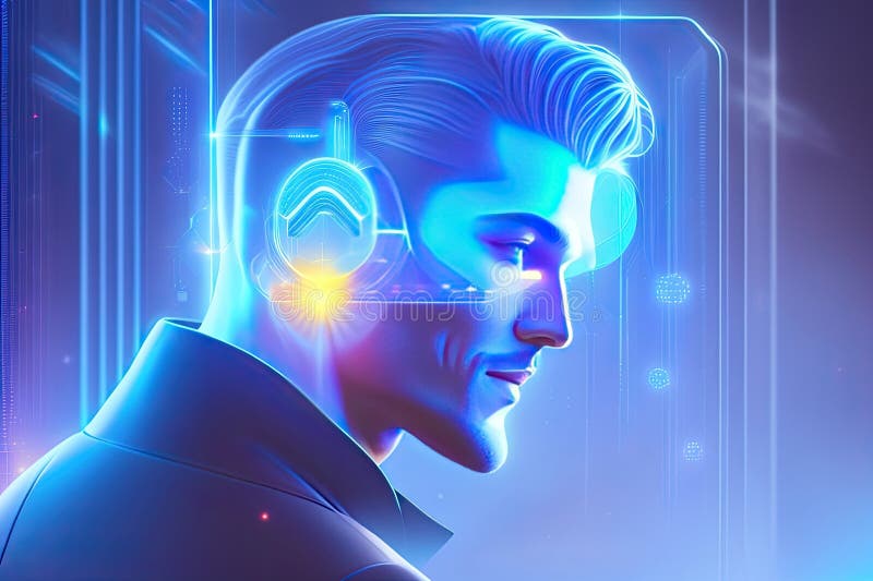 Digital Illustration of a Male Head in Front of a Futuristic Background ...