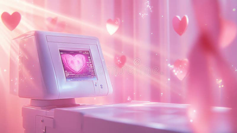 Mammogram Machine Illustration with a Glowing Heart on the Screen in a ...