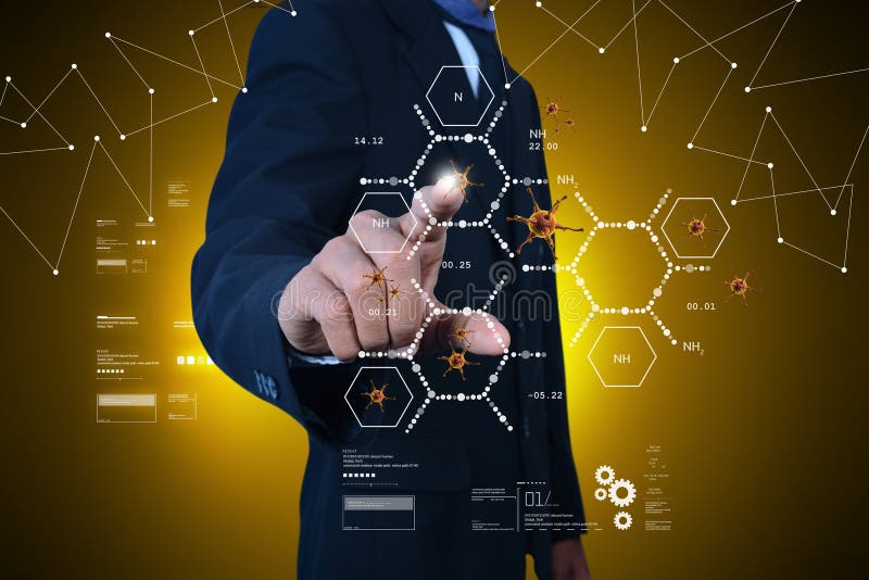 Man Showing 3d Virus with Molecules in Color Background Stock Photo ...