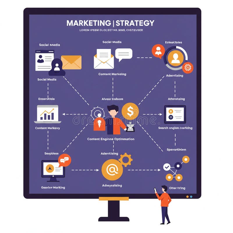 A Digital Illustration of a Marketing Strategy Flowchart on a Computer ...