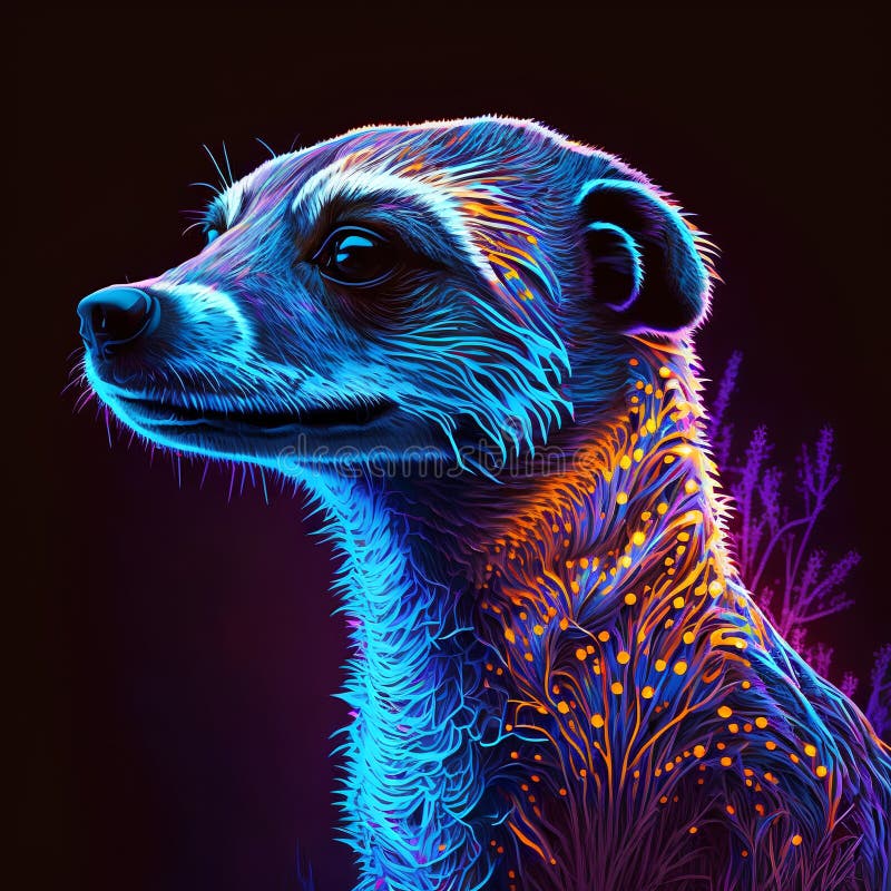 Digital Illustration of a Meerkat in the Style of Neon Stock ...