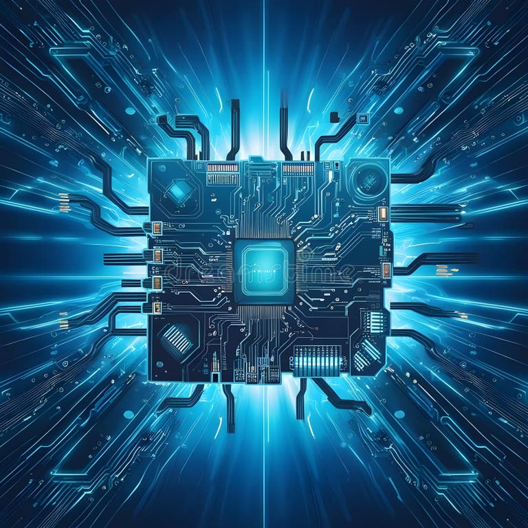 Digital Illustration of a Microchip or Processor at the Centre of the ...