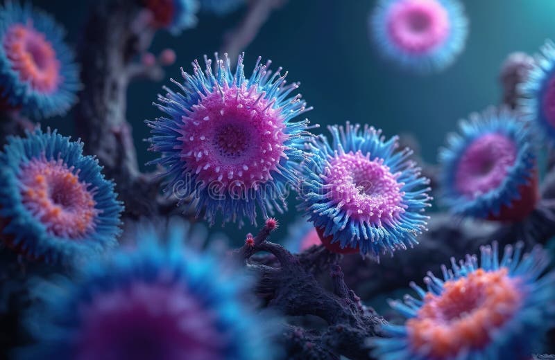 Digital Illustration Microscopic Cells with Vibrant Hues, Intricate ...