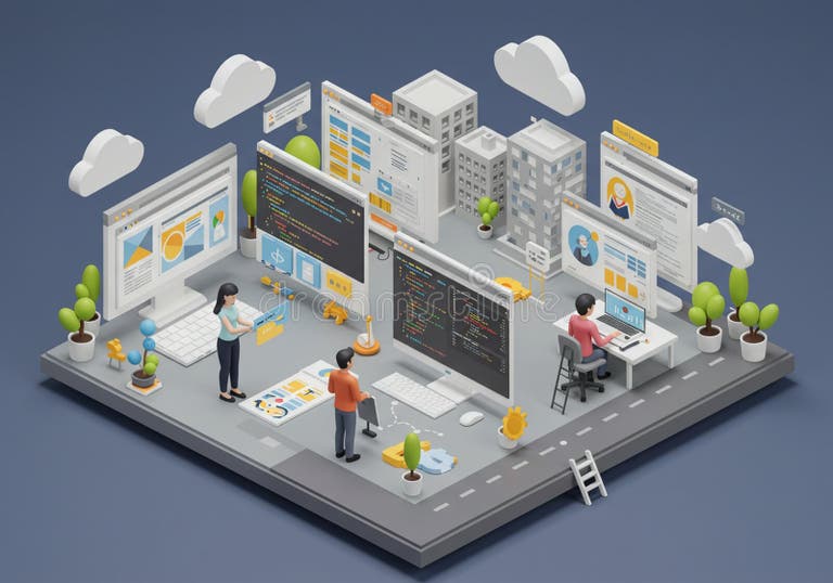 A Digital Illustration of a Miniature Creative Workspace Featuring ...