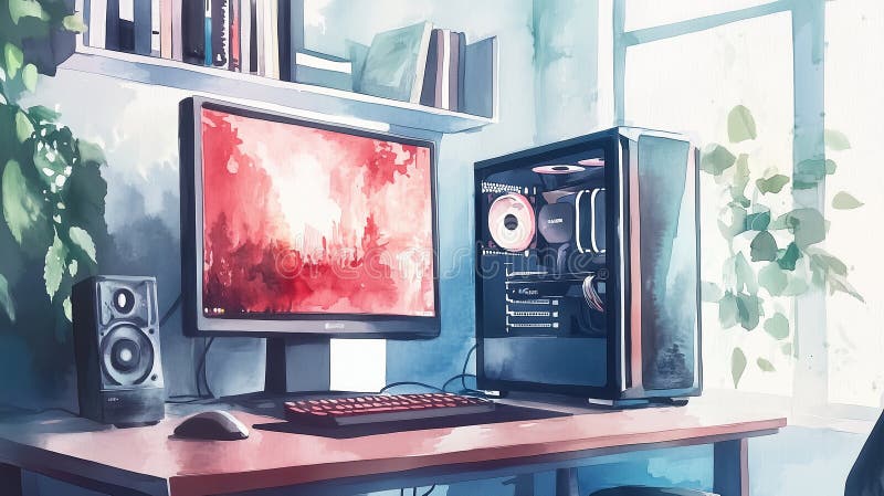 A Digital Illustration of a Modern Computer Setup, Featuring a Desktop ...