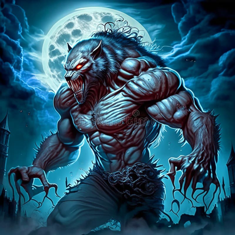 Digital Illustration of a Monster in Front of a Full Moon. 3d Rendering ...