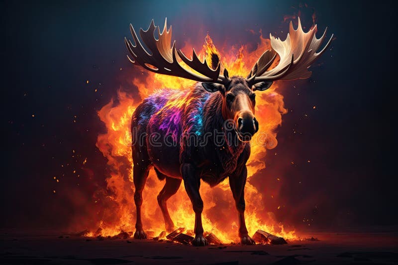 A Digital Illustration of a Moose Engulfed in Fire. Ai Generative Stock ...