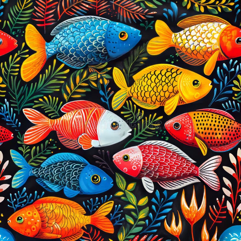 Multi-colored Fish Pattern stock illustration. Illustration of generated - 305742811