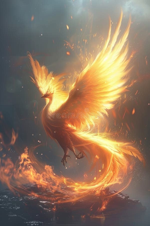 A Digital Illustration of a Mythical Phoenix in the Process of Rebirth ...