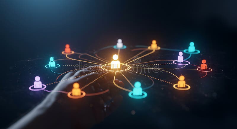 A Digital Illustration of a Network Concept Featuring Stylized ...