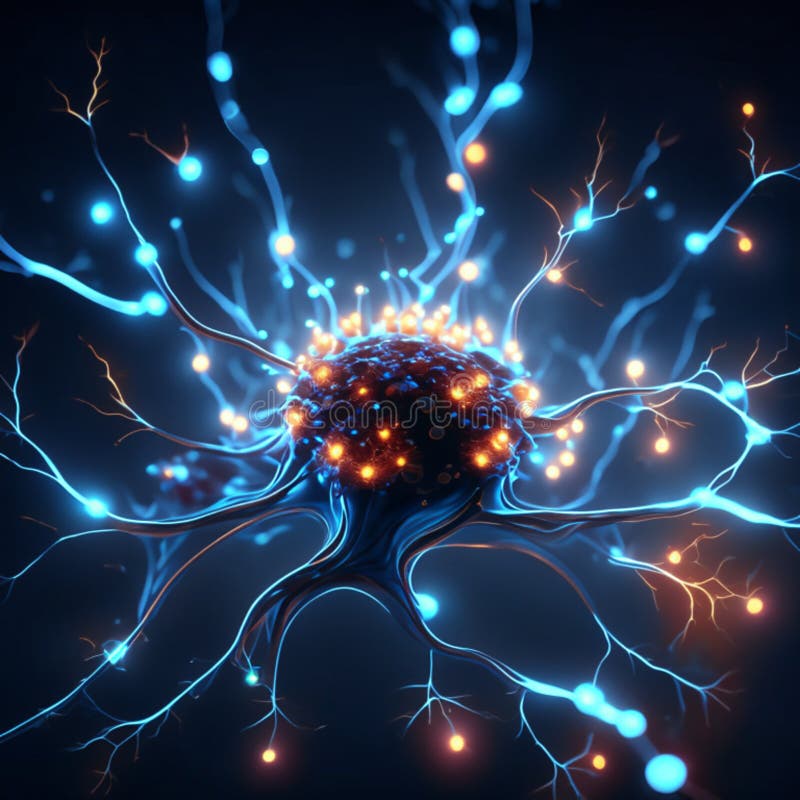 3D Illustration of a Neuron Cell with Neurons and Nervous System ...