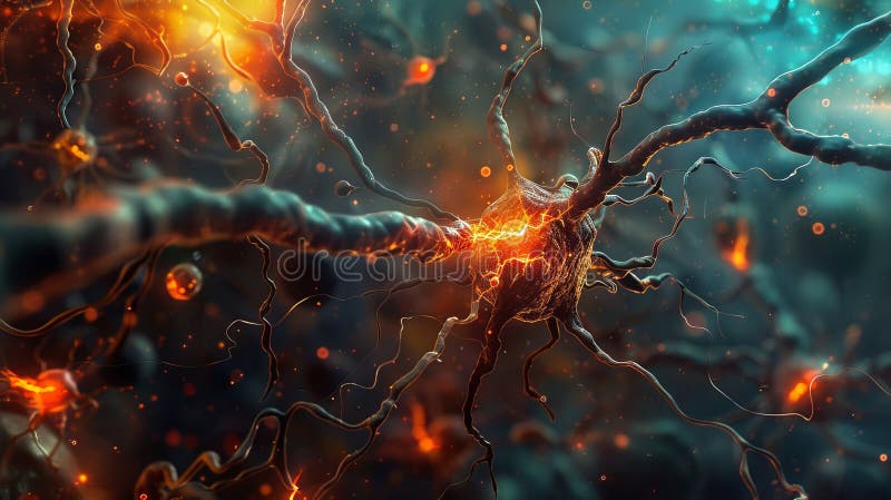 Digital Illustration of a Neuron Cell with Synaptic Connections Stock ...