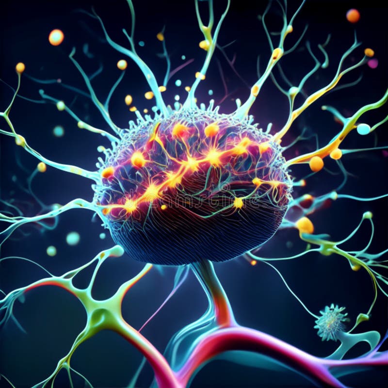 3D Illustration of a Neuron Cell with Neurons and Nervous System ...