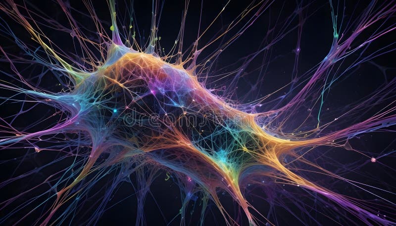 A Digital Illustration of a Neuron, or Nerve Cell, with Colorful ...