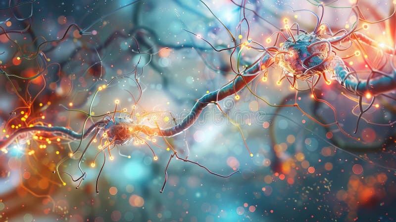 Microscopic View of a Neuron Network with Glowing Synapses Stock ...