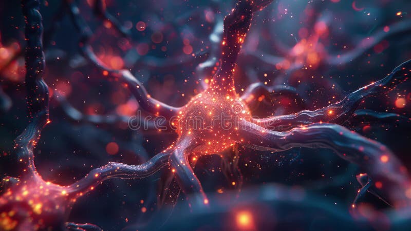 Digital Illustration of Neurons with Bright Synapse Activity ...