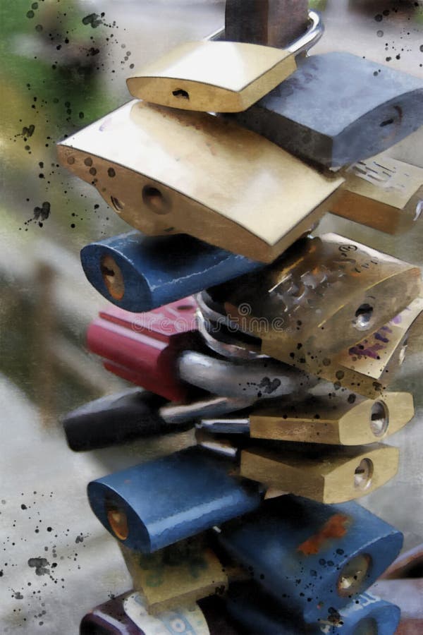 Digital Illustration of Padlocks on an Iron Bar, a Traditional Tourist ...