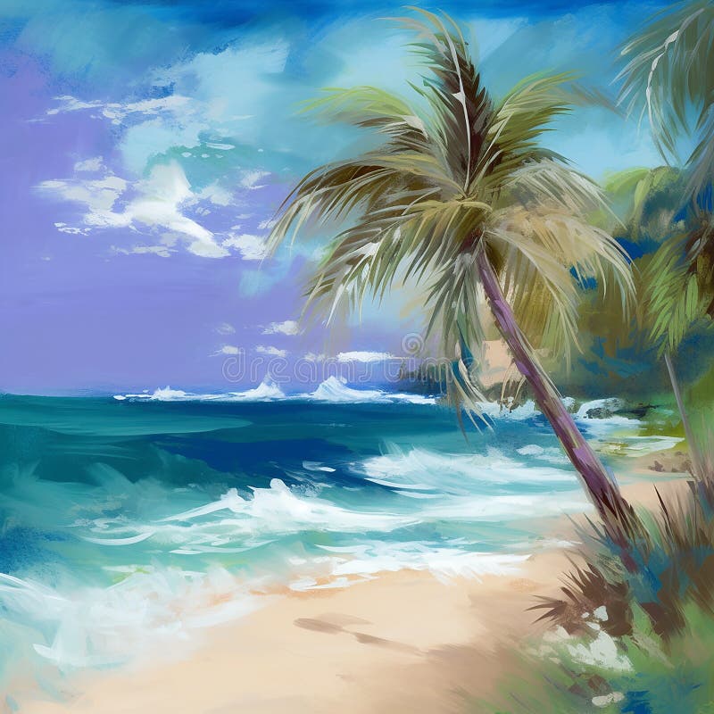Digital Illustration of a Tropical Island with a Beach Setting. Created ...