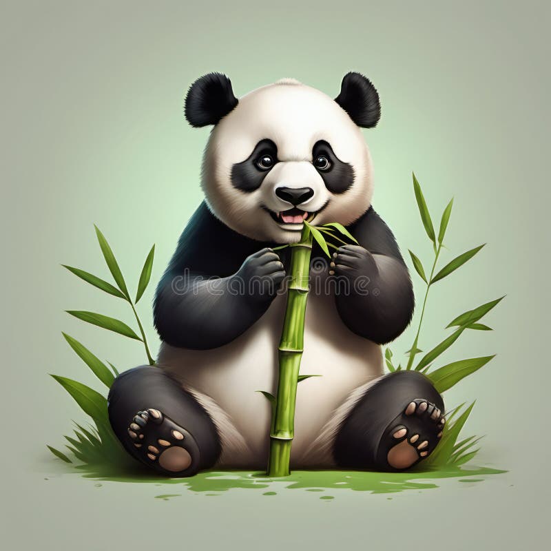 Digital Illustration of a Panda Eating Bamboo Stick Stock Illustration ...