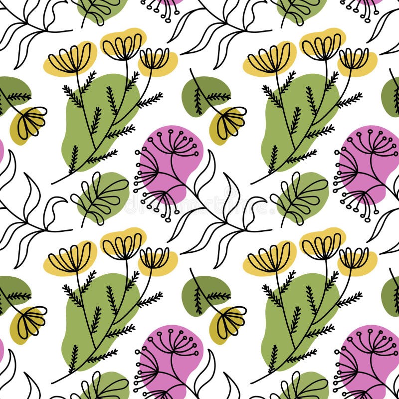A Digital Illustration, a Pattern with Abstract , Joyful Flowers and ...