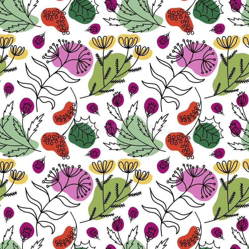A Digital Illustration, a Pattern with Abstract , Joyful Flowers and ...