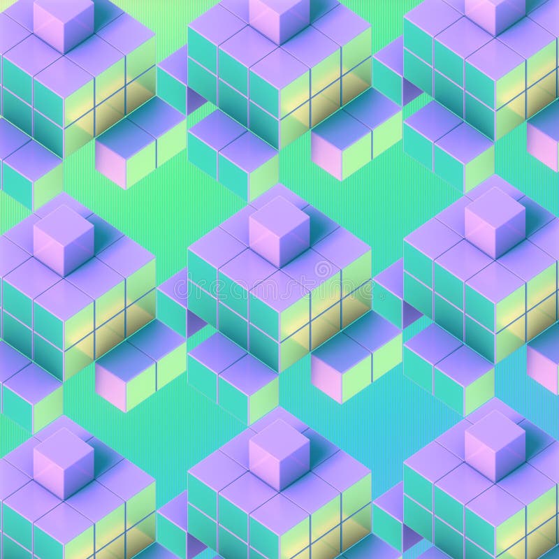 Digital Illustration with a Pattern of Blue and Purple Squares. 3d ...