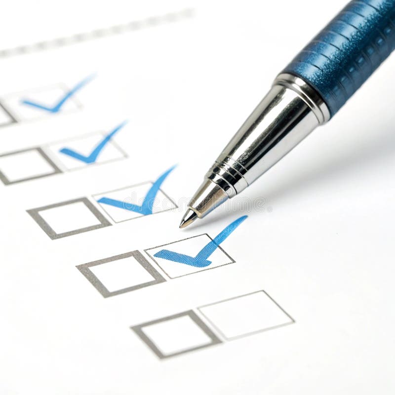 Illustration of Pen Putting Blue Ticks on Paper Isolated on White Stock ...