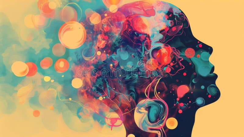 A Digital Illustration of a Persons Brain with Multiple Thought Bubbles ...